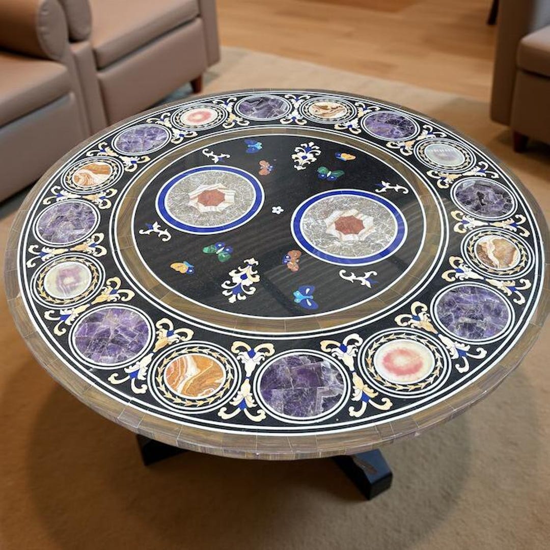 Black Marble Inlay Round Table – Luxury Semi-precious Gemstone Coffee ...
