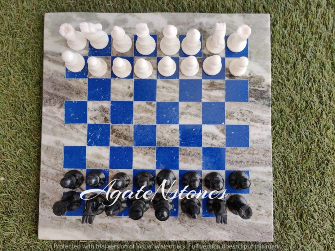 Handmade Marble Chess Board Lapis Stone Chess Set Indoor Chess Adult ...