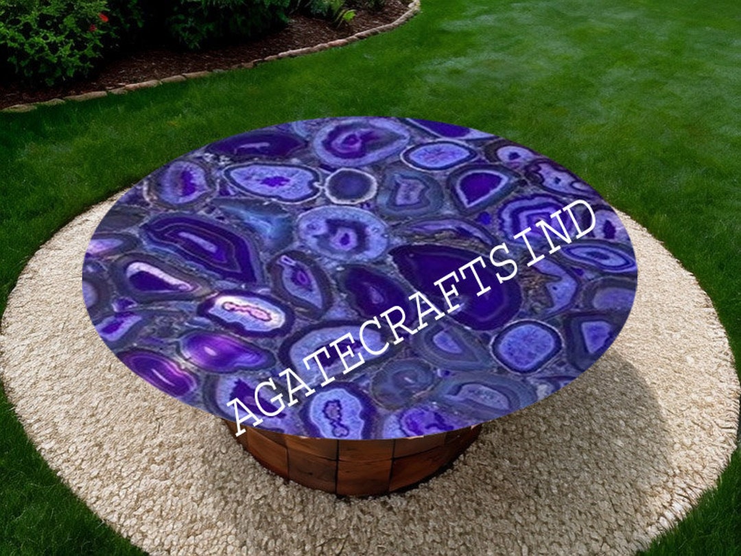 Purple Agate Round Coffee Table – Handcrafted Semi-precious Stone Table ...