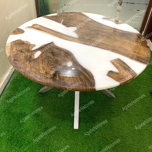 Handmade Epoxy River Table Top: White Resin, Custom Wood Dining Table ...