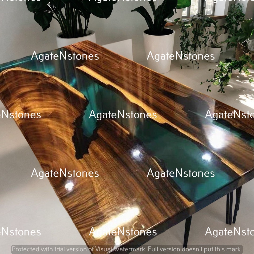 Handmade Epoxy Resin Walnut Table: Live Edge River Design - Etsy