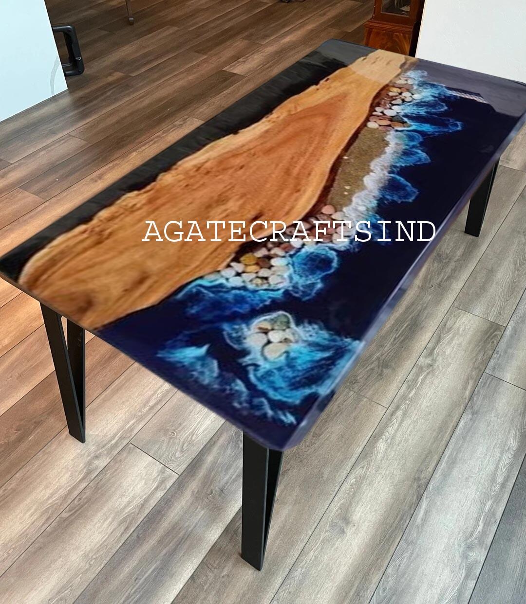 Epoxy Resin Ocean Wave Table – Handmade Wooden & Resin Coffee Table ...