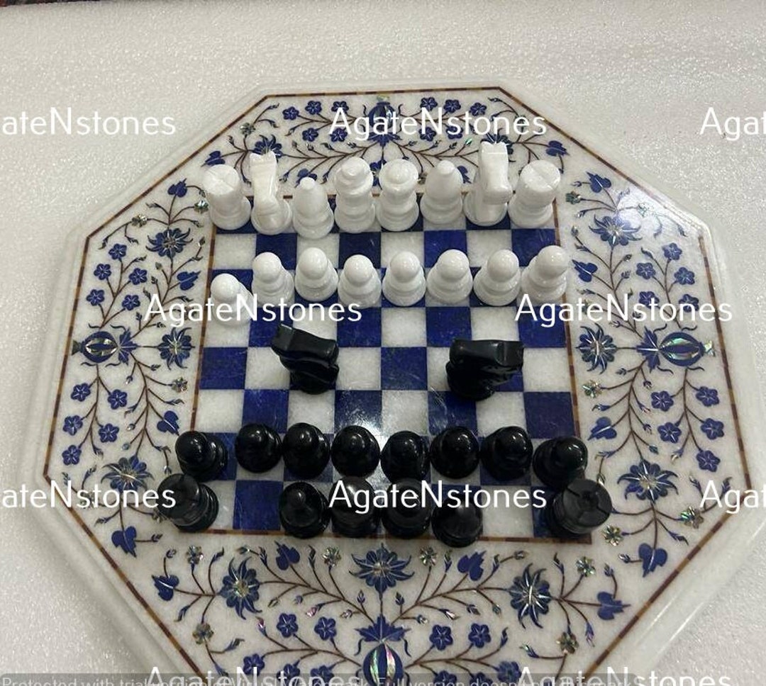 Handcrafted Luxury Marble Chess Set With Semi-precious Stone Inlay ...