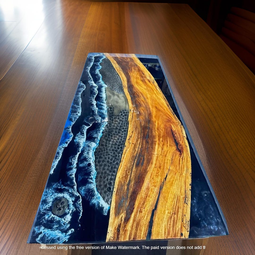 Handmade Blue Ocean Wave Epoxy Table: Modern Walnut Dining Table - Etsy