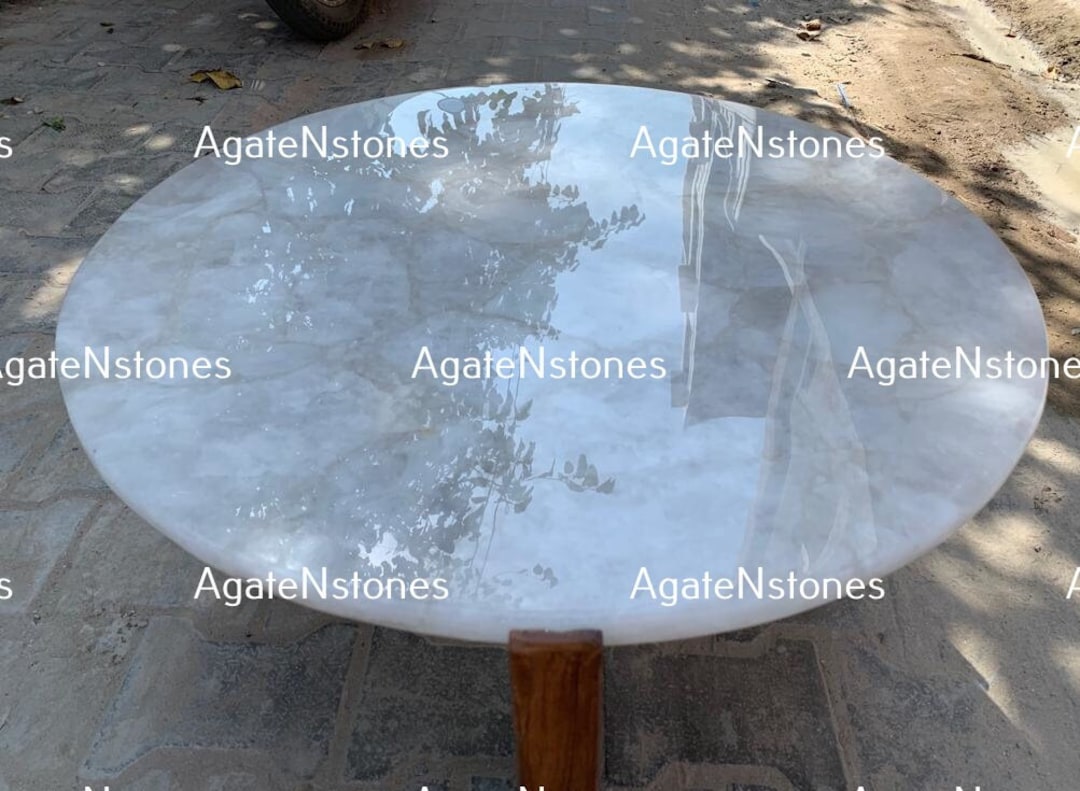 White Quartz Corner Table Top Semi Precious Stones Work Handmade Pietra ...