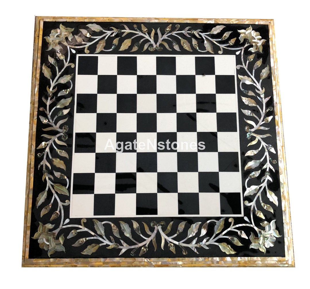 Handgefertigtes Marmor Schachbrett: Black & White Stone Inlay, Home ...