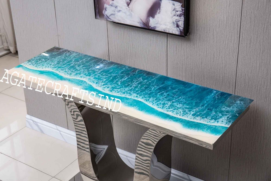 Epoxy Table, Ocean Console Table, Resin Coffee Table Top, Ocean Wave Epoxy Wood Resin Table Top ...