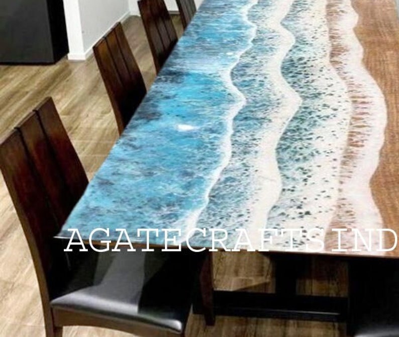Ocean Wave Epoxy Resin Dining Table: Handmade Coastal Art Furniture - Etsy
