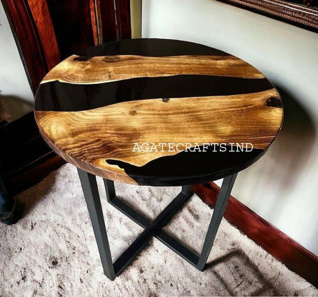 Round Resin Table, Round Epoxy Table, Black Resin Table Round Dining ...