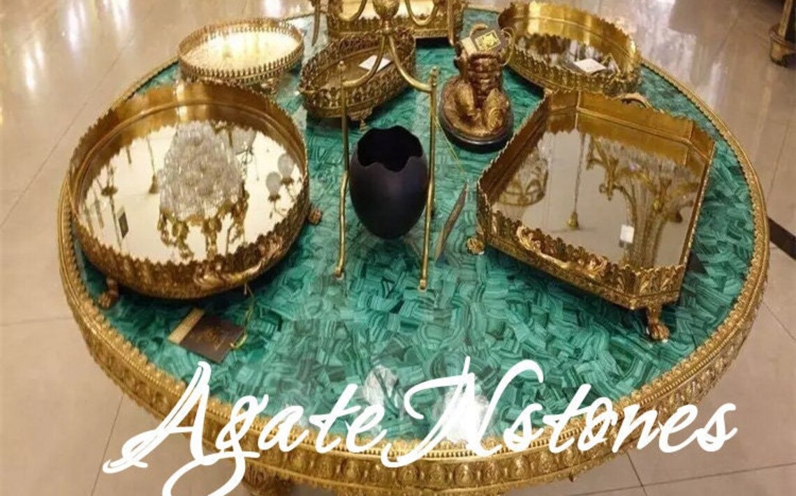 Malachite Gemstone Counter Table Round Malachite Stone Top - Etsy