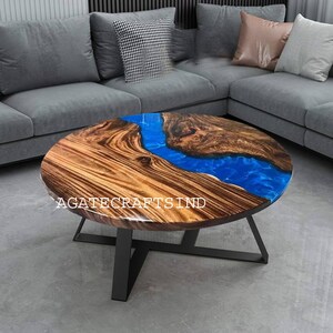 Blue Epoxy Resin Table, Epoxy Round Table, Epoxy Wooden Table, Live ...