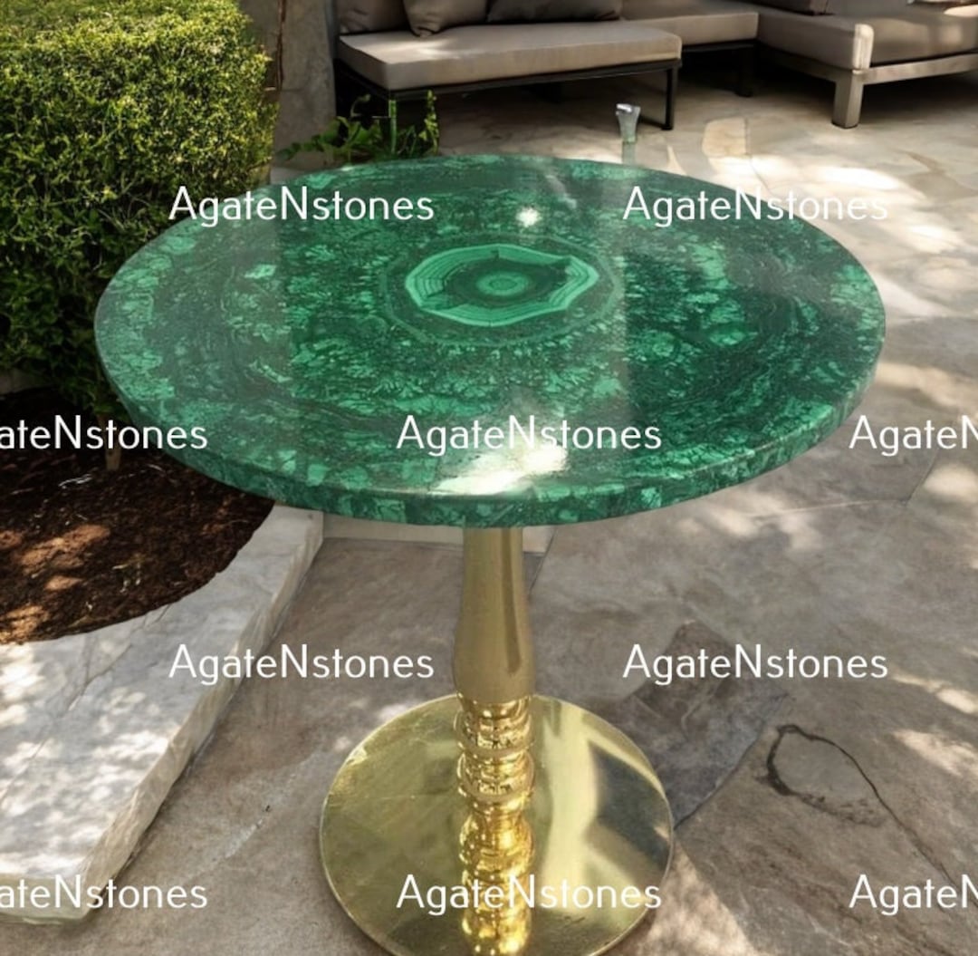 Malachite Gemstone Counter Table, Round Malachite Stone Top Console ...