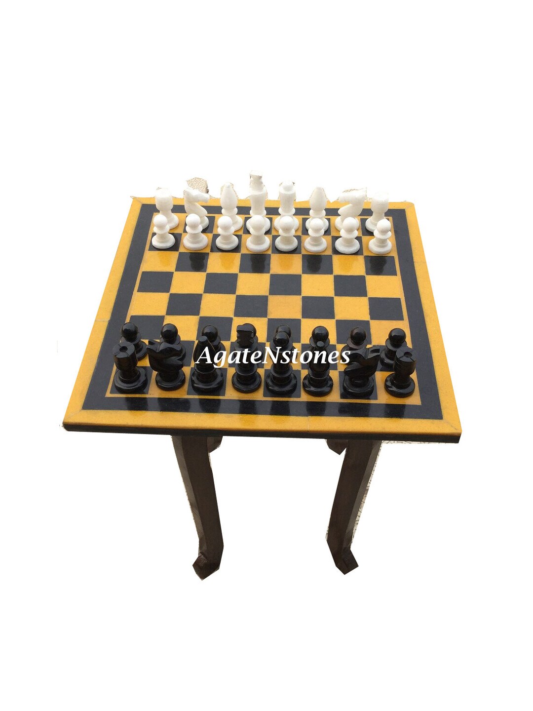 Yellow and Black Color Chess Board Table White Marble Chess - Etsy
