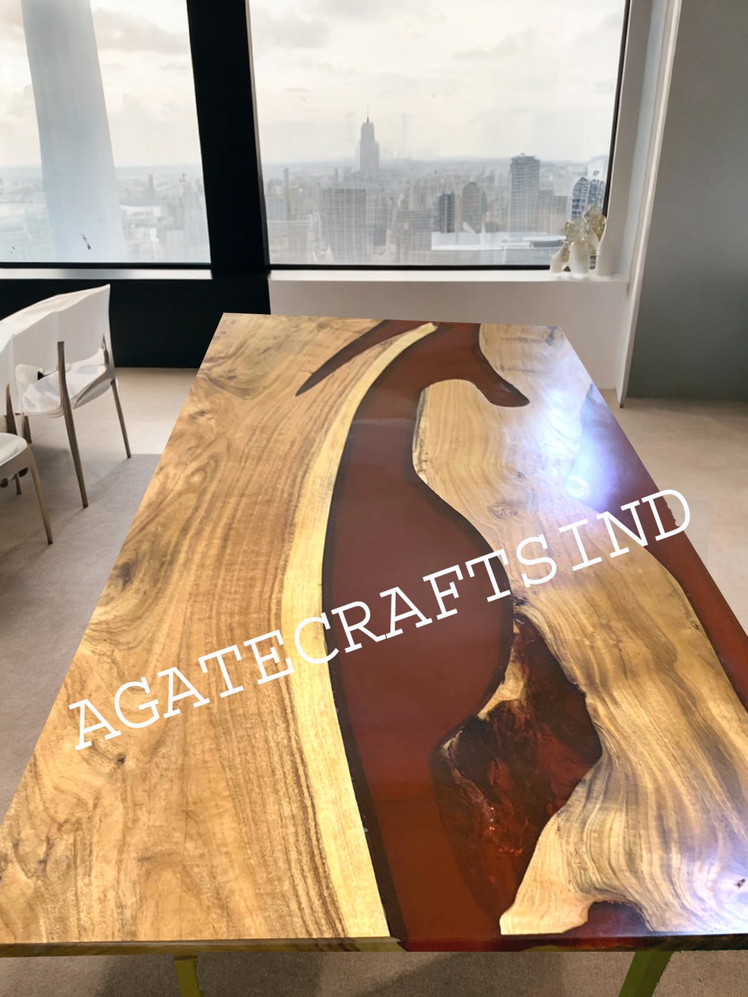Handcrafted Red Epoxy Resin River Dining Table Custom Wooden Dining ...