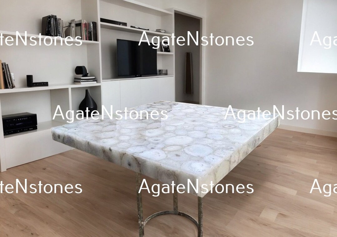 Luxury White Square Agate Dining Table – Handmade Natural Gemstone ...
