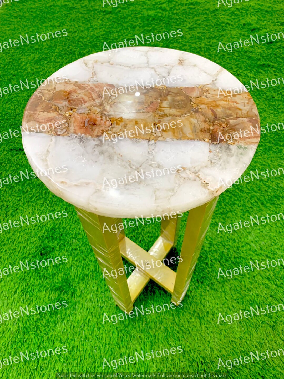 Luxury Salt Agate & Petrified Stone Table – Handmade Round Agate Coffee ...