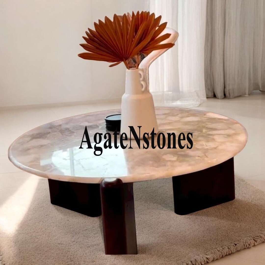 Handmade Rose Quartz Round Table Top: Farmhouse Coffee or Dining Table ...