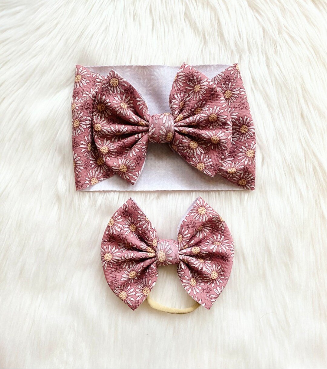 Boho Floral Baby Bow - Pink, Bow on Nylon, Bow Headwrap, Bow on Clip ...