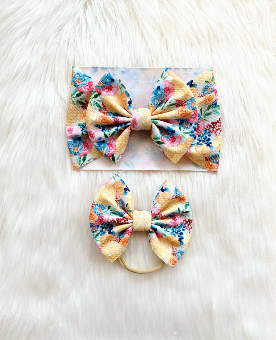 Summer Floral Baby Bow: Tropical Nylon, Headwrap, Clip or Pigtail Set ...