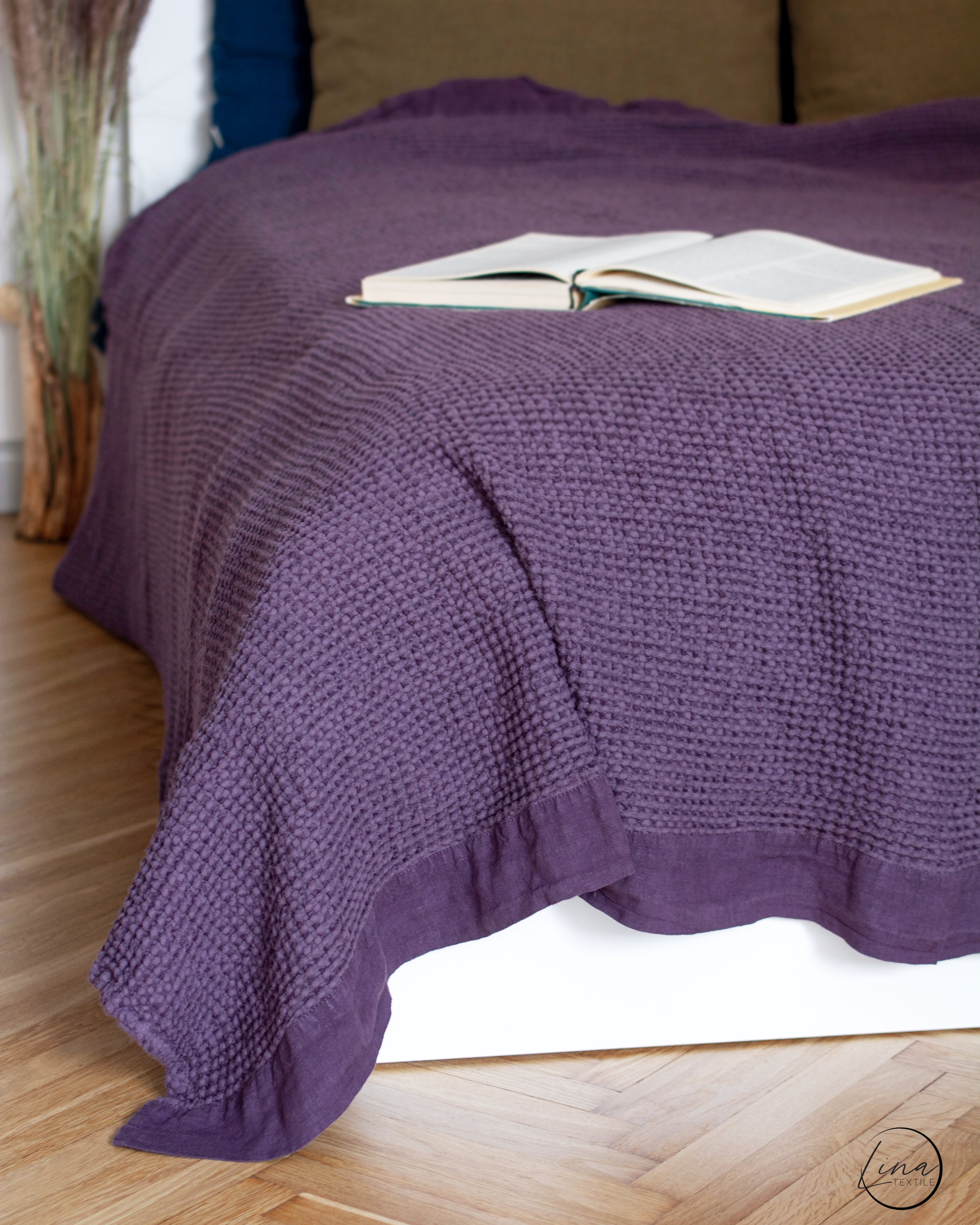 Waffle Linen Blanket in Purple Plum, Linen Throw Blanket, Bedspread ...