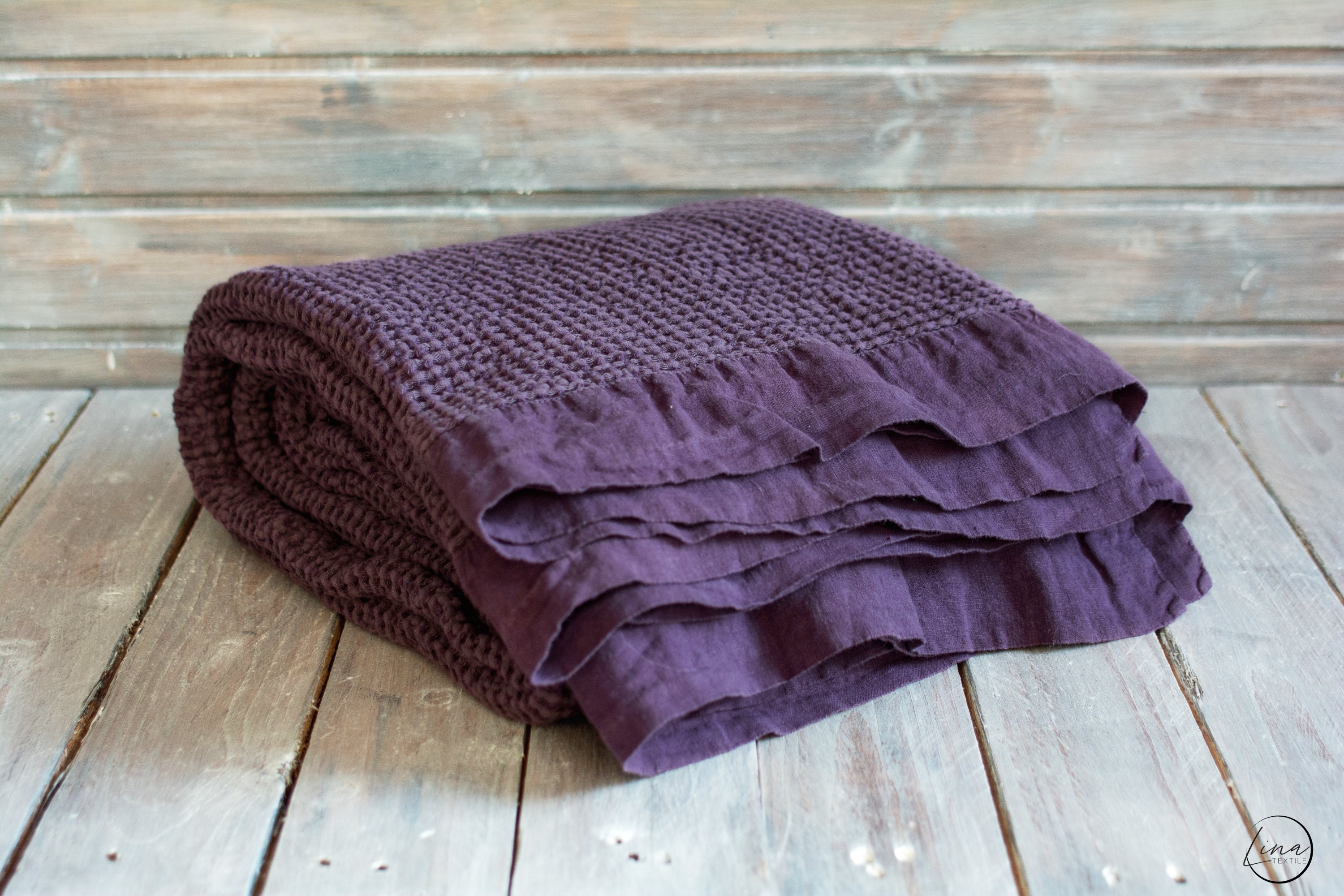 Waffle Linen Blanket in Purple Plum, Linen Throw Blanket, Bedspread ...