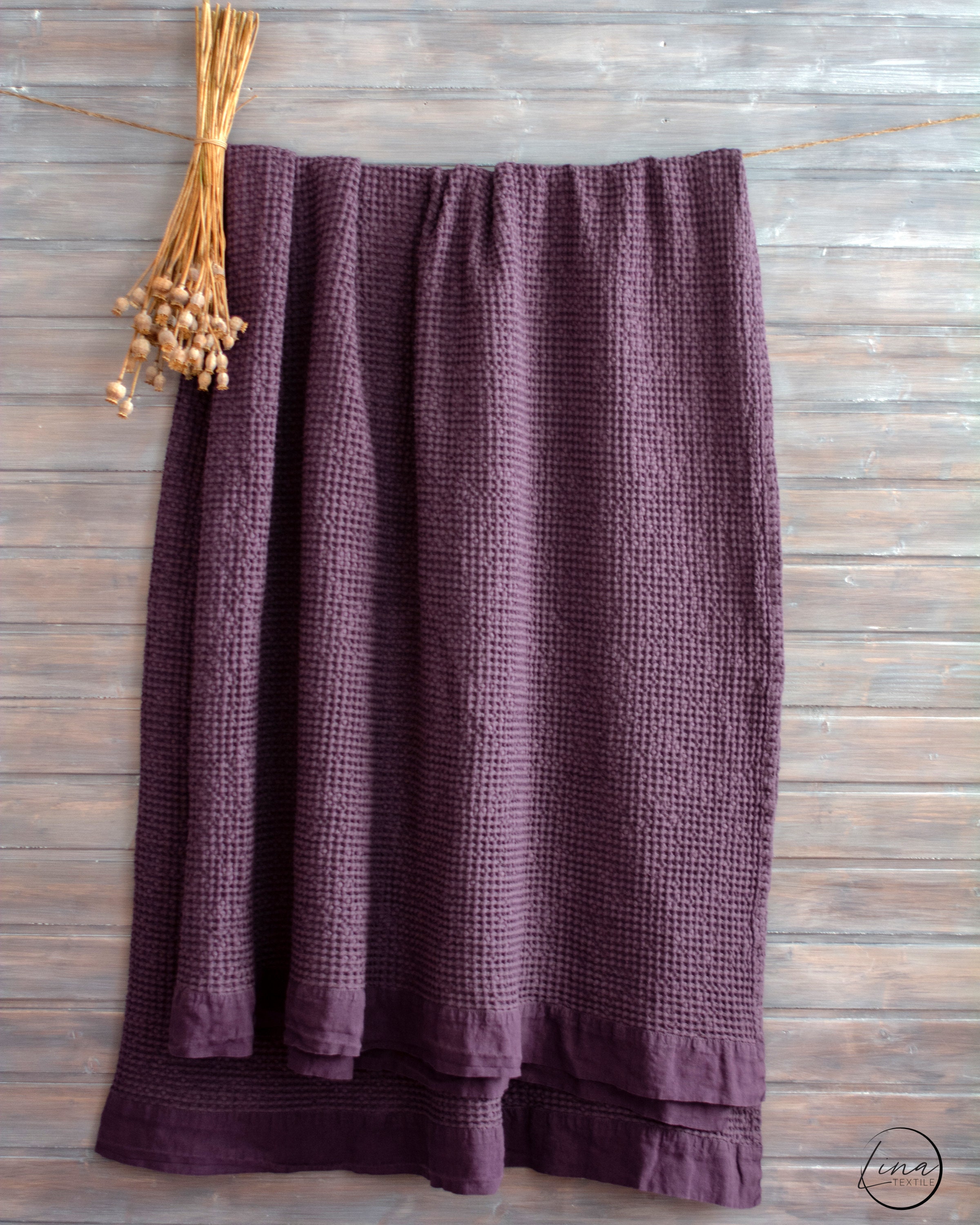Waffle Linen Blanket in Purple Plum, Linen Throw Blanket, Bedspread ...