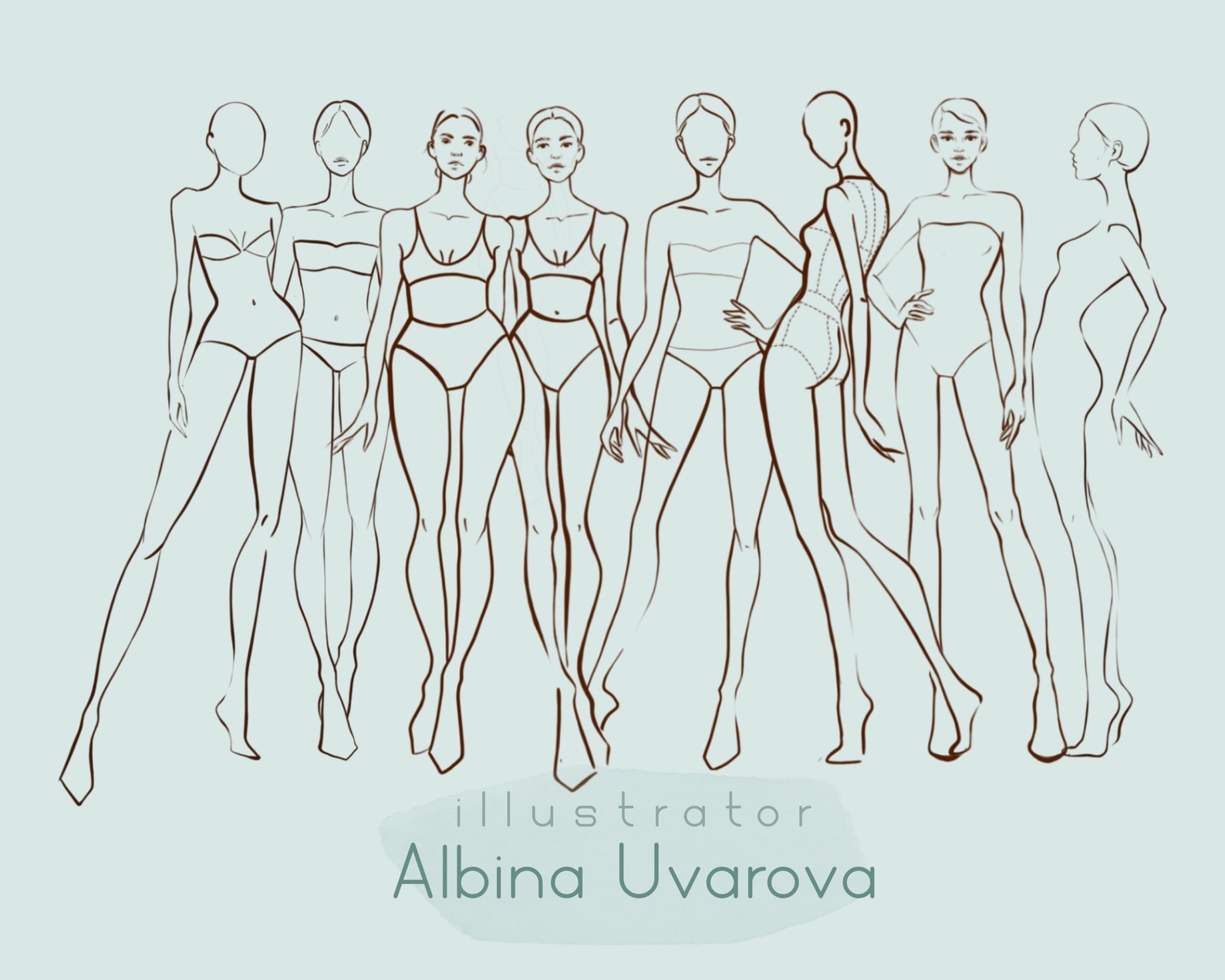 8 Classic Pose Fashion Figure / Croqui Templates Background | Etsy