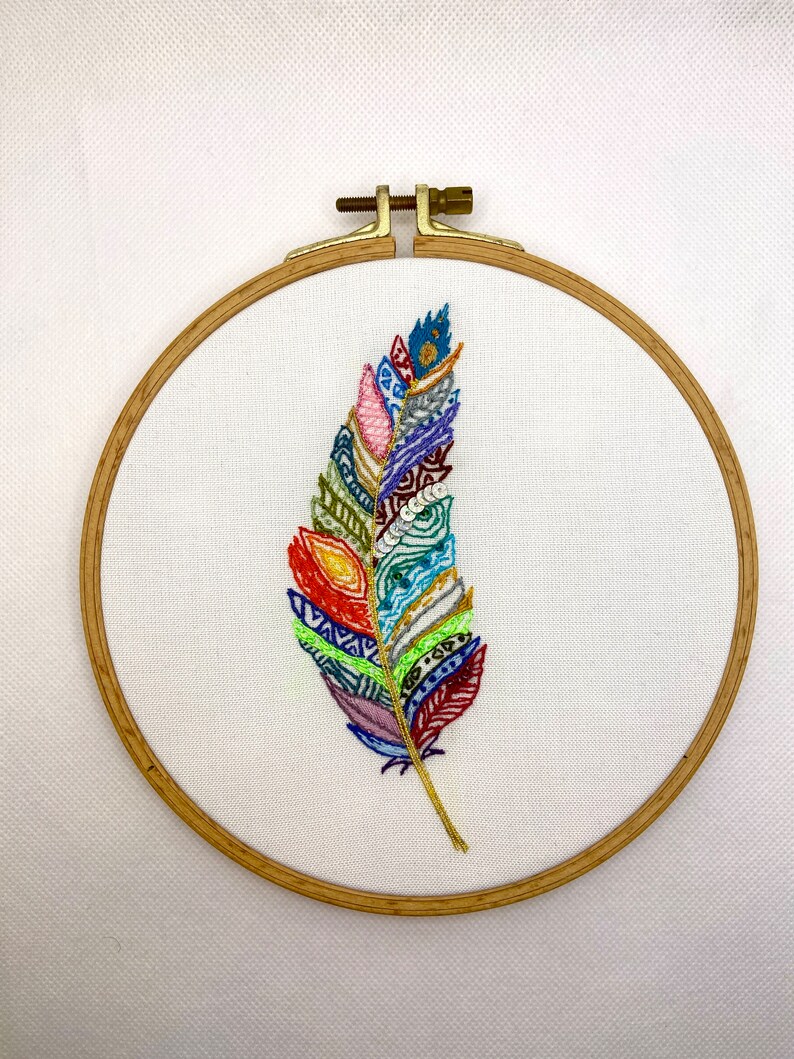 Colorful Feather Embroidery Handmade Finished Embroidery Wall Hanging ...