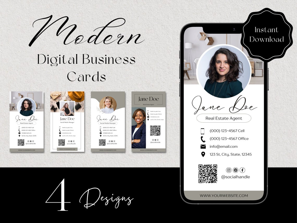 Editable Digital Business Card Template 4 Designs Included - Etsy