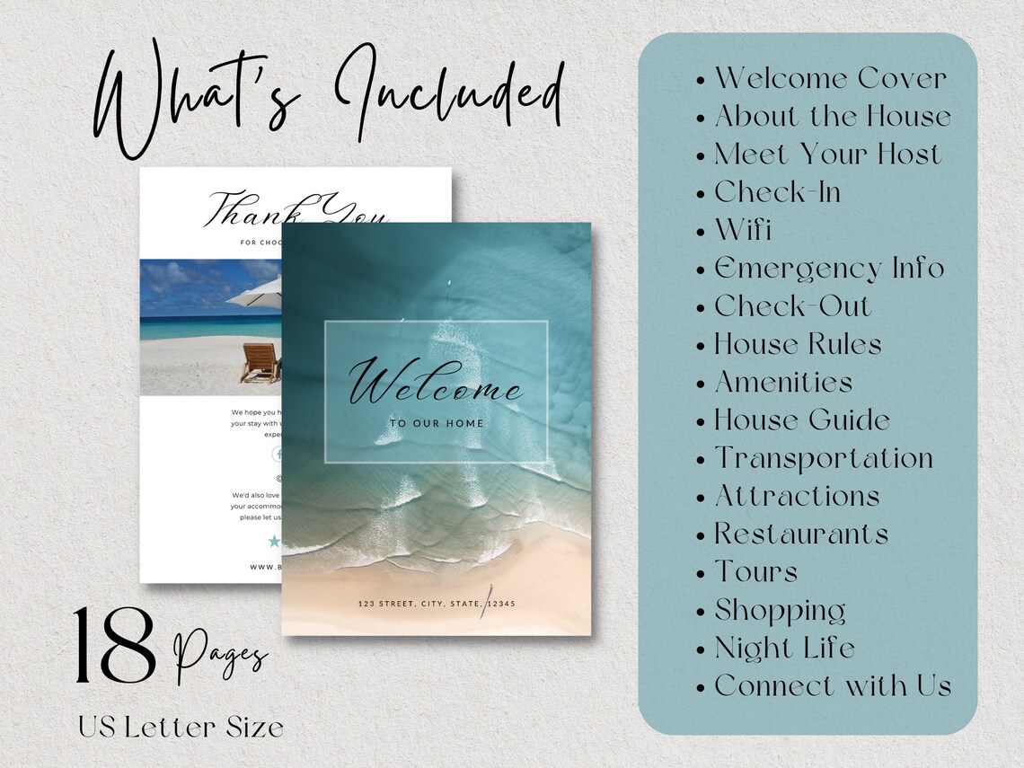 Beach Welcome Book Template for Airbnb, VRBO, or Any Vacation Rental ...