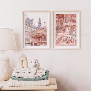 Pink Paris Print Set, Carousel Horse, Carousel Nursery Prints, Paris ...