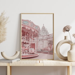 Vintage Paris Carousel Print, Merry Go Round, Pastel Pink Carousel at ...