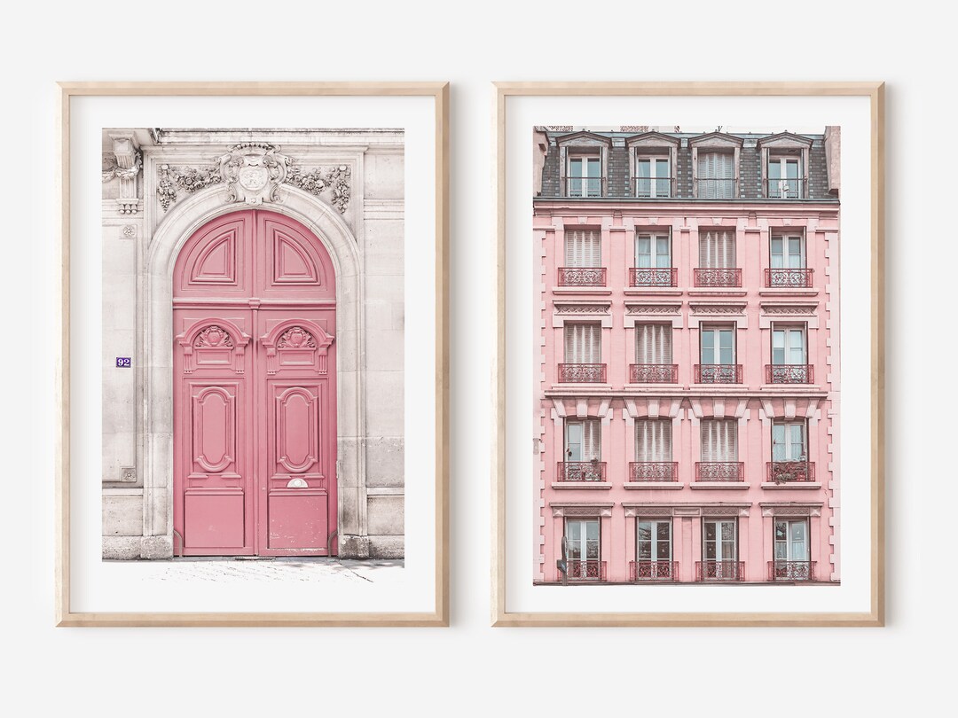 Pink Paris Wall Art Set, Pink Door Photo, Paris Apartment Prints, Paris ...