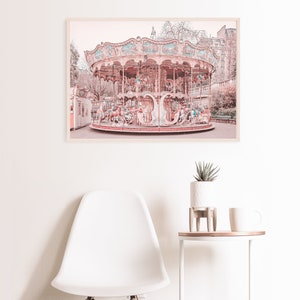 Pink Paris Carousel Print, Merry Go Round Photography, Paris Carousel at Sacre Couer, Pink Toned ...