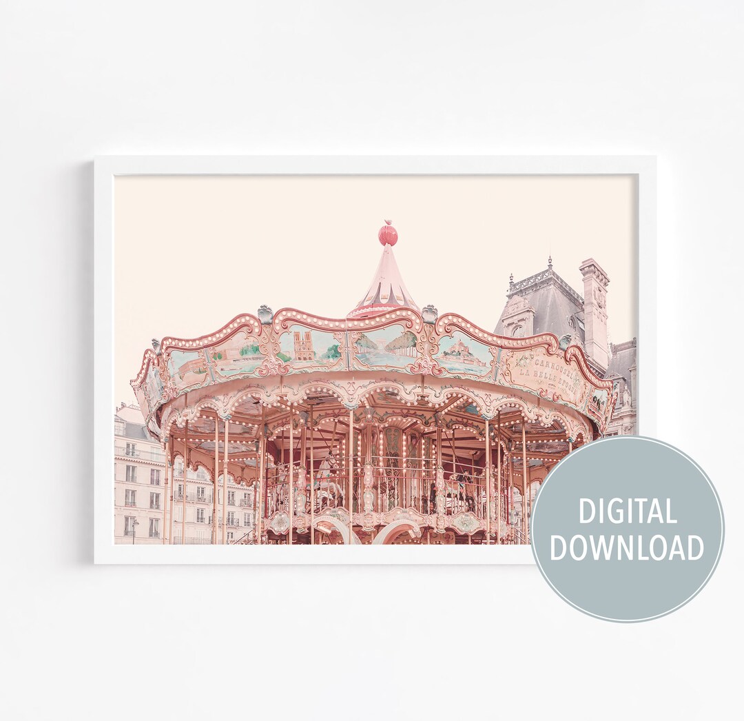 Paris Pink Carousel Print, Printable Paris Carousel Photo, Merry Go ...