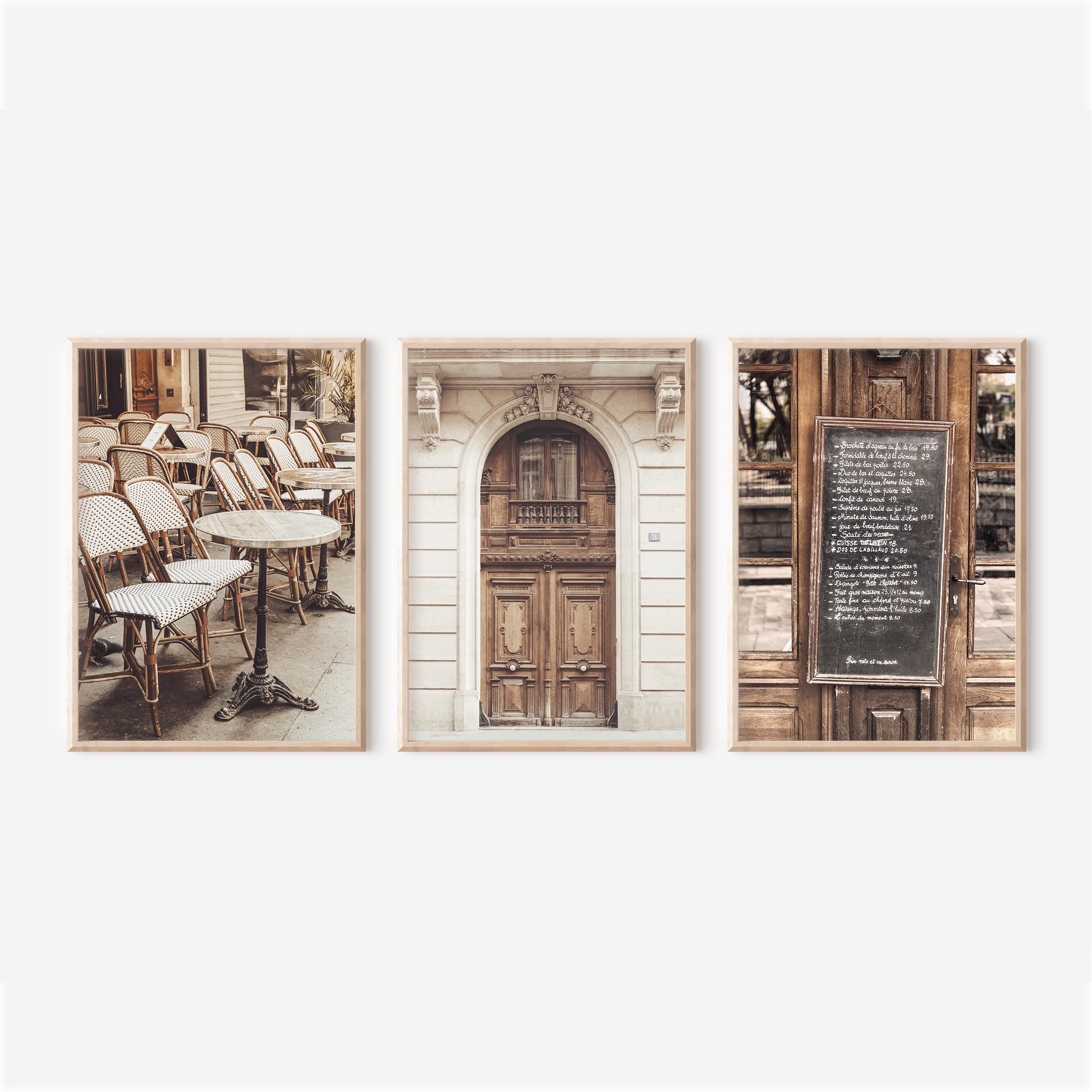 Parisian Café Wall Art Set of 3, Neutral Toned Photography Prints ...