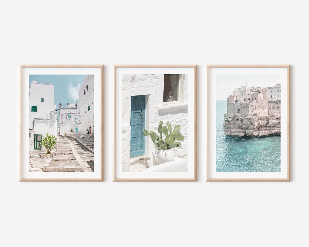 Puglia Set of 3, Italy Coastal Art Prints, Mediterranean Modern ...