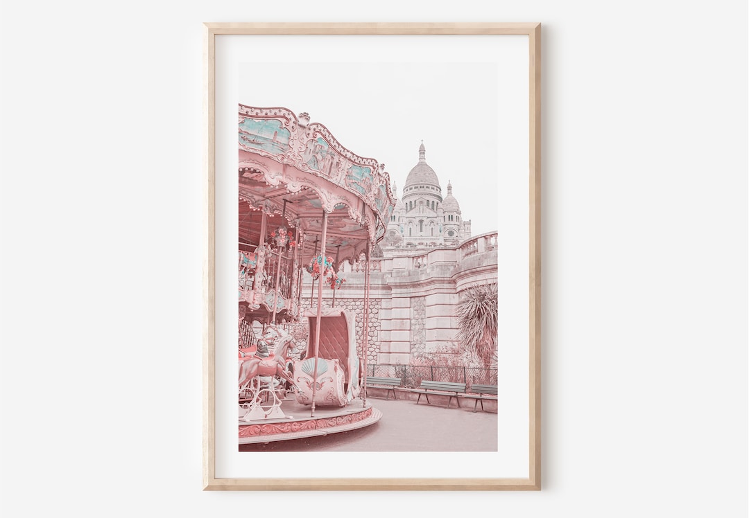 Vintage Paris Carousel Print, Merry Go Round, Pastel Pink Carousel at ...