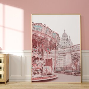 Vintage Paris Carousel Print, Merry Go Round, Pastel Pink Carousel at ...