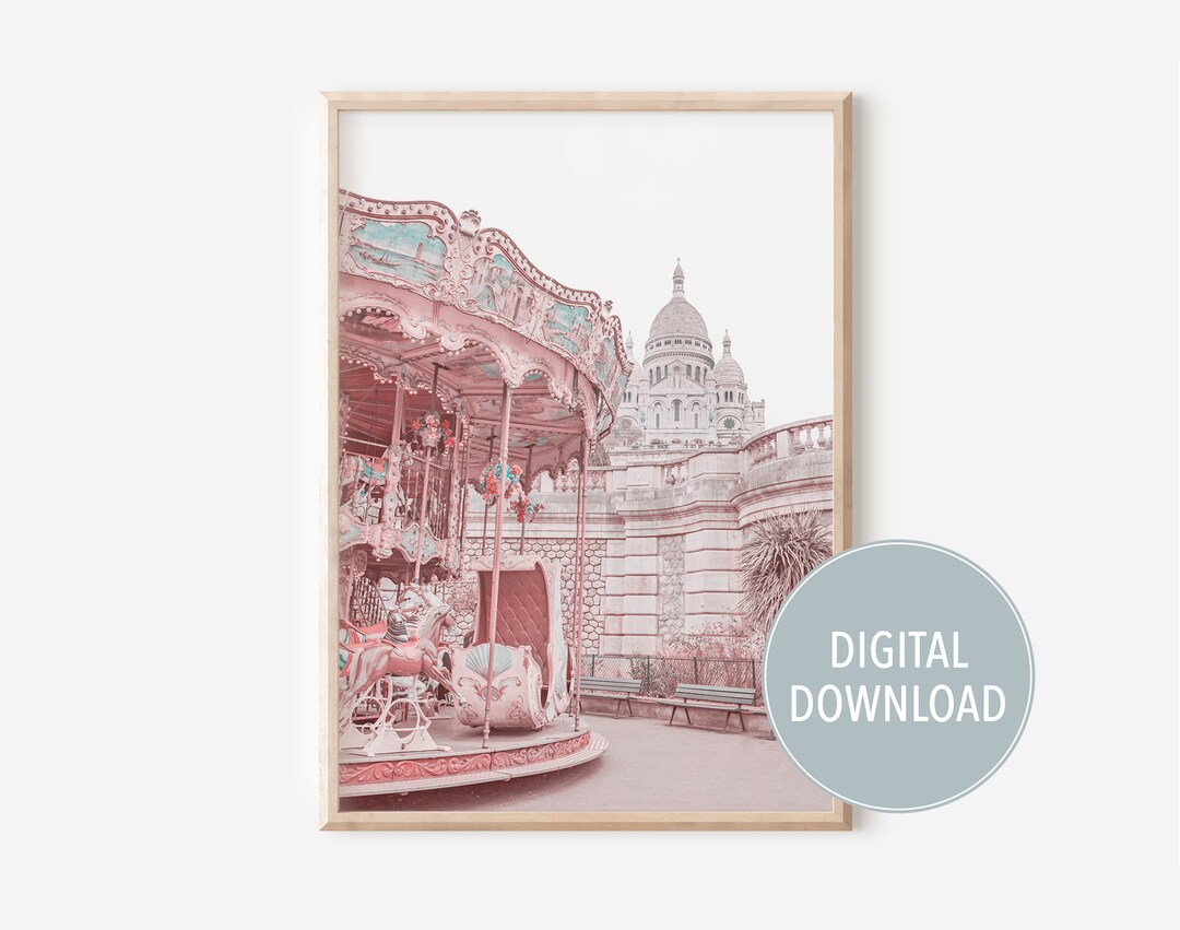 Vintage Paris Pink Carousel Print, Printable Paris Wall Art, Paris Pink ...