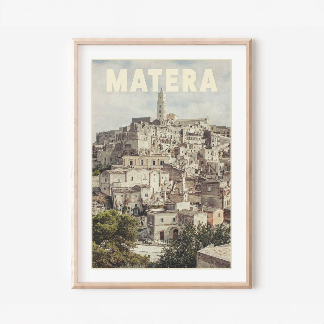 Matera Travel Poster - Vintage Italy Wall Art Print, Retro Matera ...