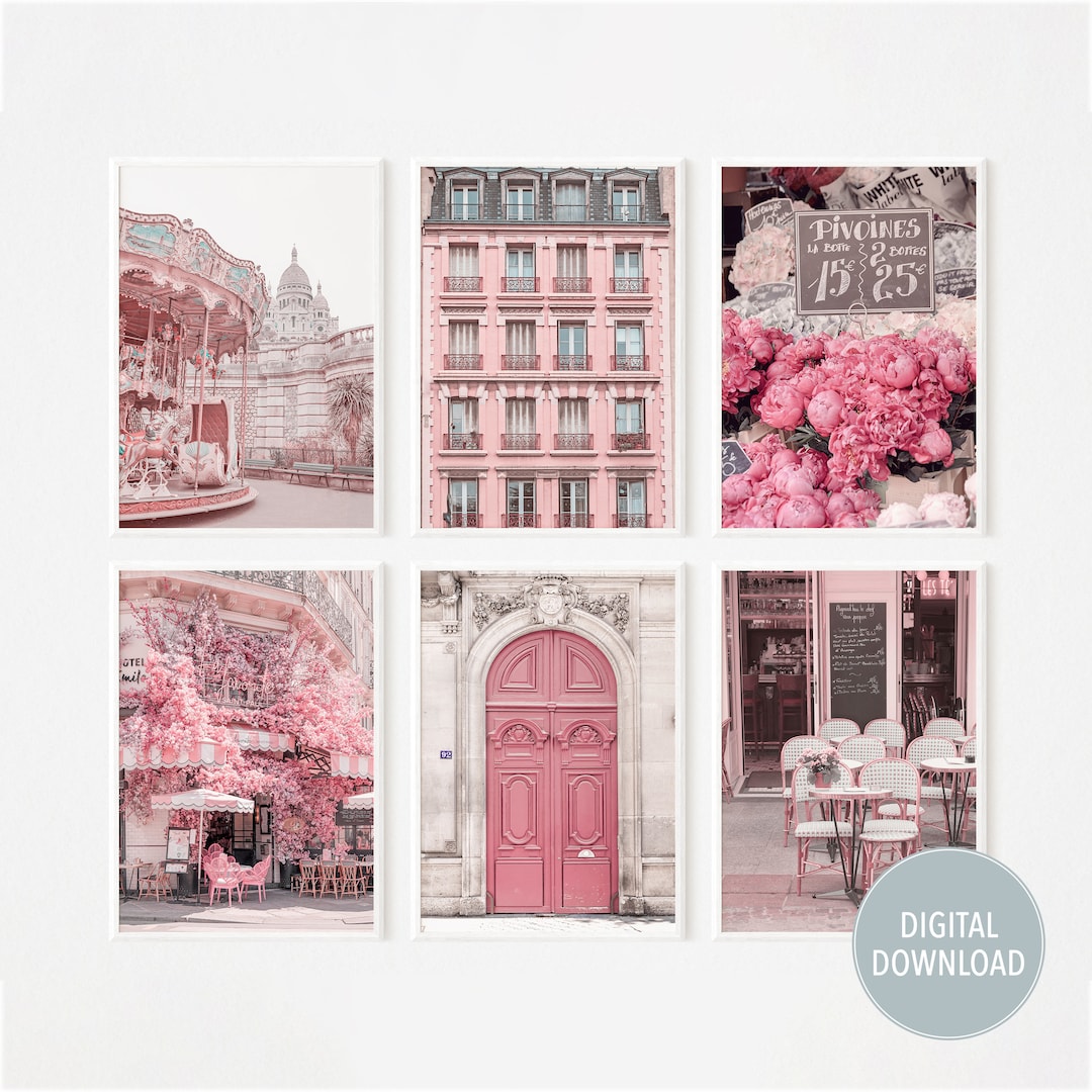 Pink Paris Preppy Wall Art Set of 6, Paris Prints, Paris Gallery Set ...