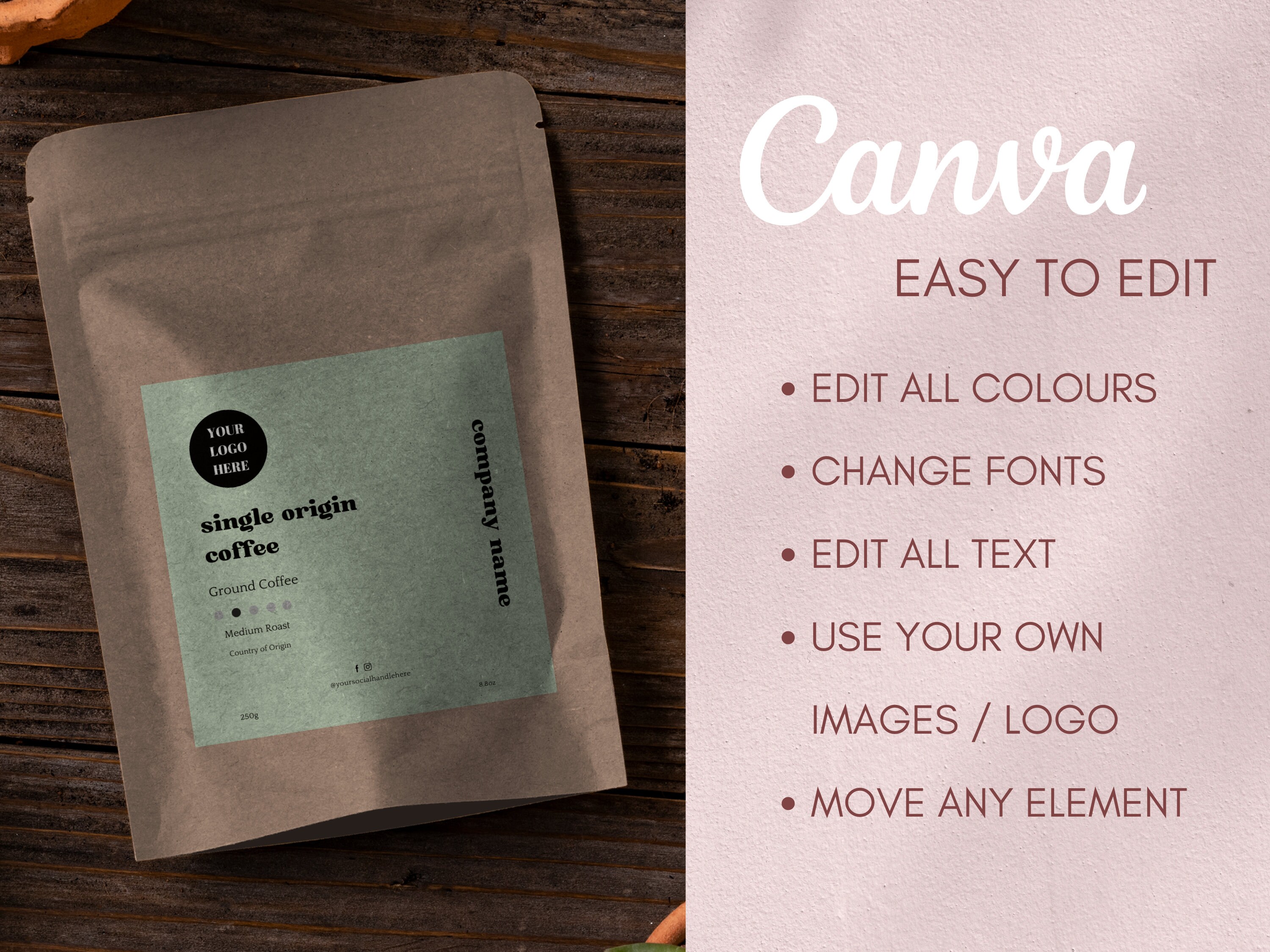 Printable Coffee Label Sticker, Editable Template, DIY Product Labels ...