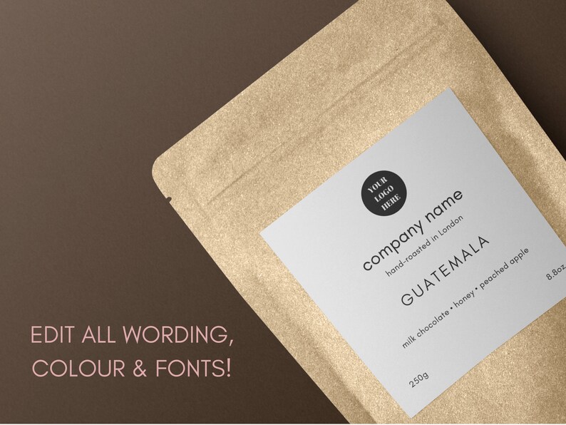 DIY Pouch Label Template, Editable Coffee Label Sticker, Printable Tea ...
