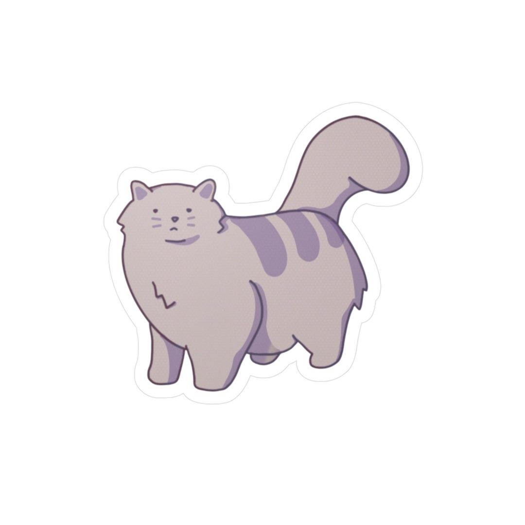 Fluffy Cat Sticker- Waterproof Vinyl Decal Kawaii Cute Grey Cat Decal ...