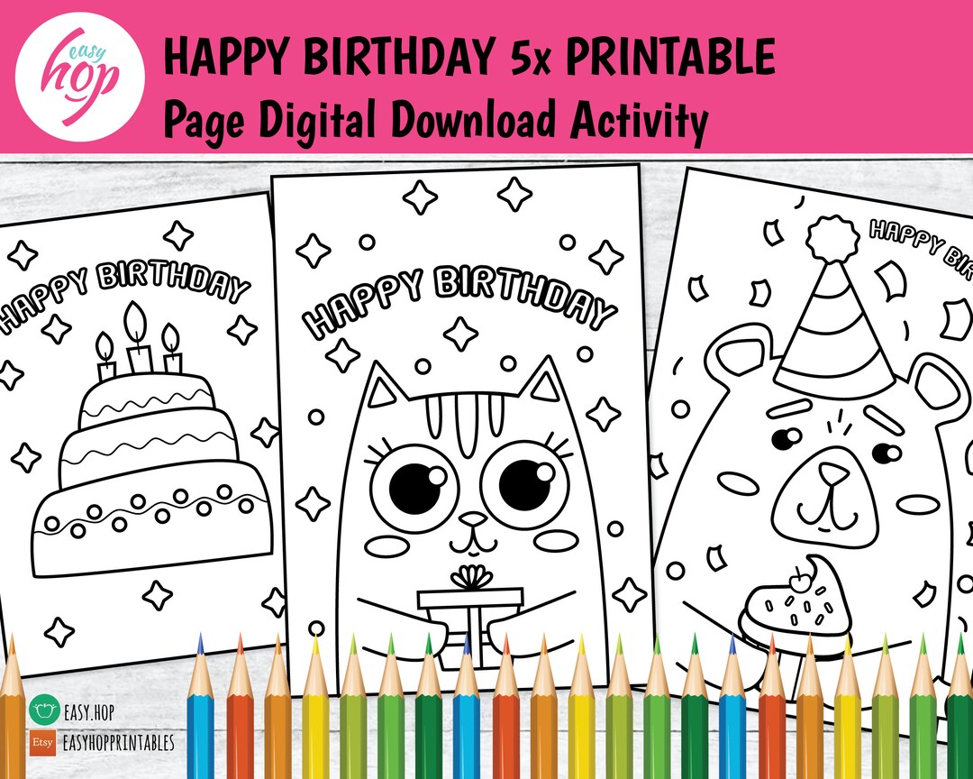 HAPPY BIRTHDAY 5xprintable Page Digital Download Activity Coloring ...