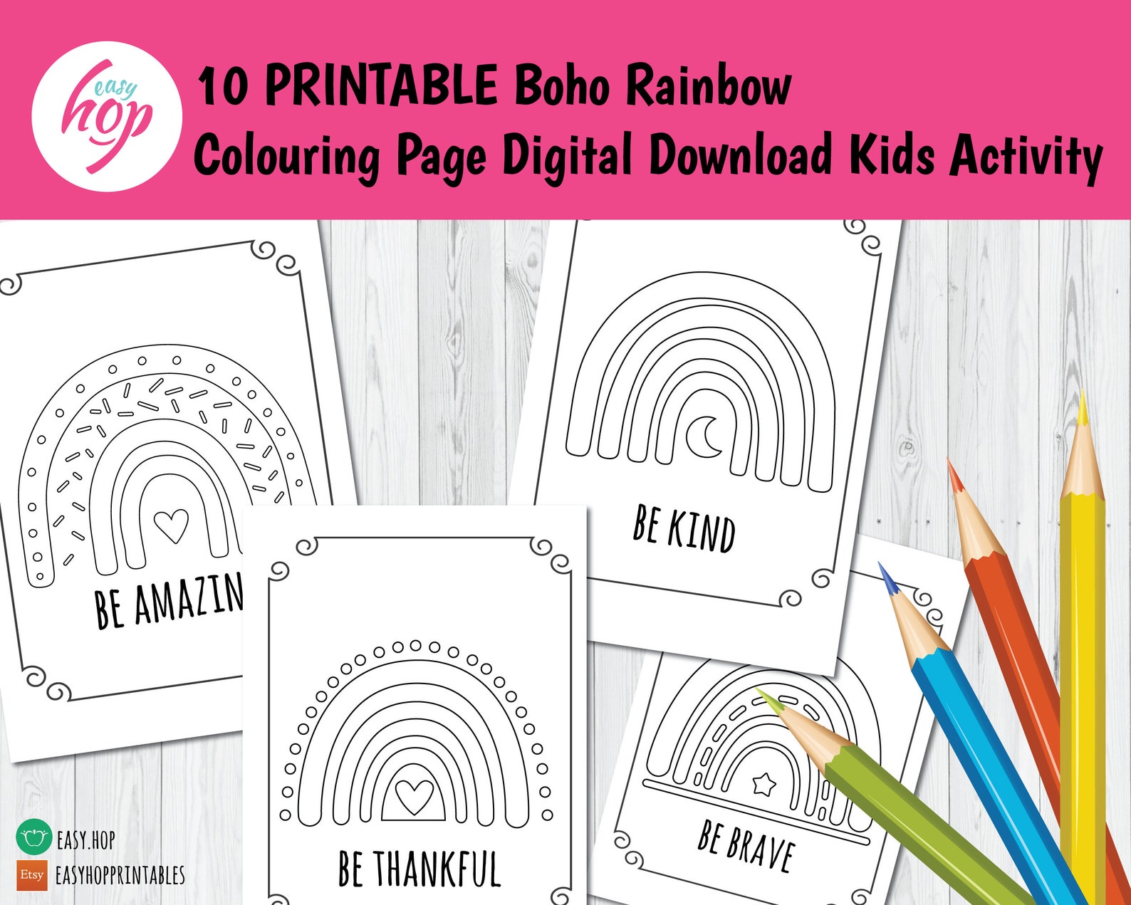 10 PRINTABLE Boho Rainbow Colouring Page Digital Download Kids | Etsy