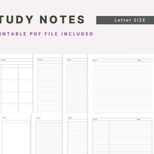 Printable Study Note Template Class Lined Notes Grid Note - Etsy