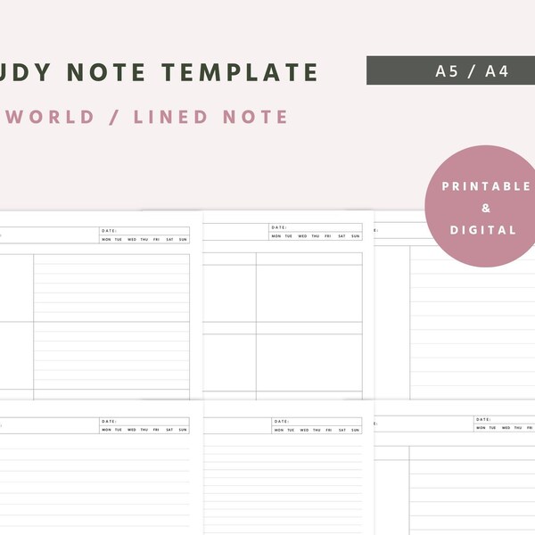 Study Notes Template, Class Notes Template, Lecture Notes Bundle, Lined ...