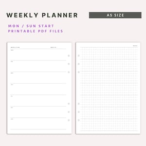 A5 Weekly Planner Printable, Weekly Schedule Planner Template, Simple ...